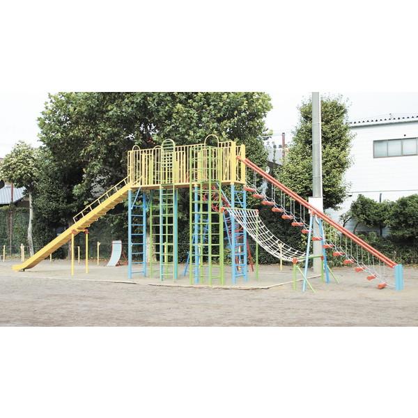 ●踊り場までの登り方を多様な方法で選べるように組み立てた遊具です。品番：KB-54 コンビネーション商品仕様：●寸法／全長13.1m×全幅5.8m×全高4.3ｍ●無鉛塗装●本製品は、「遊具の安全に関する規準」JPFA-SP-S:2024に準...