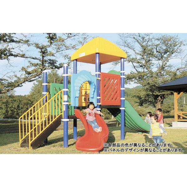 ●寸法／全長5.6m×全幅2.7m×全高約3.5ｍ●基礎定置式、一部コンクリート基礎必要。●粉体塗装●※各部品の色が異なることがあります。●※パネルのデザインが異なることがあります。●※錆に強いアルミ材を主柱に使用。●本製品は、「遊具の安全...