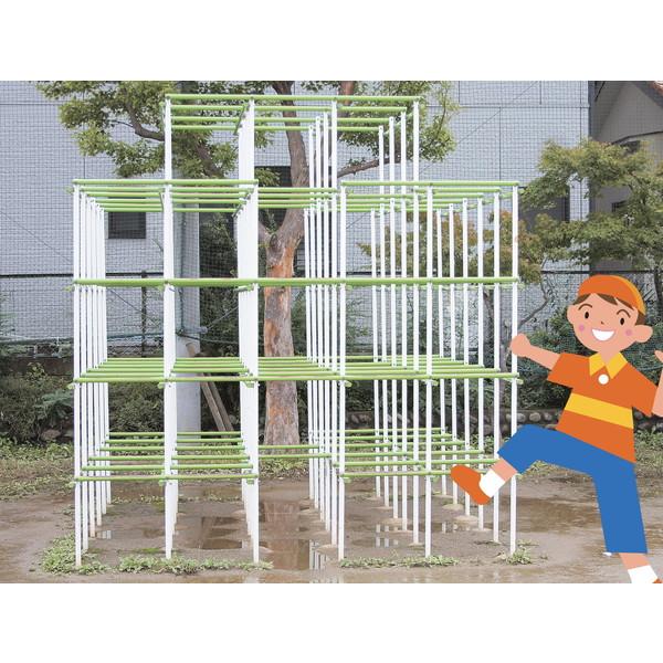 ●子どもたちの安全を第一にデザインされたアカバネのジャングルジム。品番：D-4 ジャングルジム D商品仕様：●寸法／全幅2.53m×全高2.77ｍ×奥行2.53m●5×5×50×55×直径28（パッキン式）●無鉛塗装●本製品は、「遊具の安全...