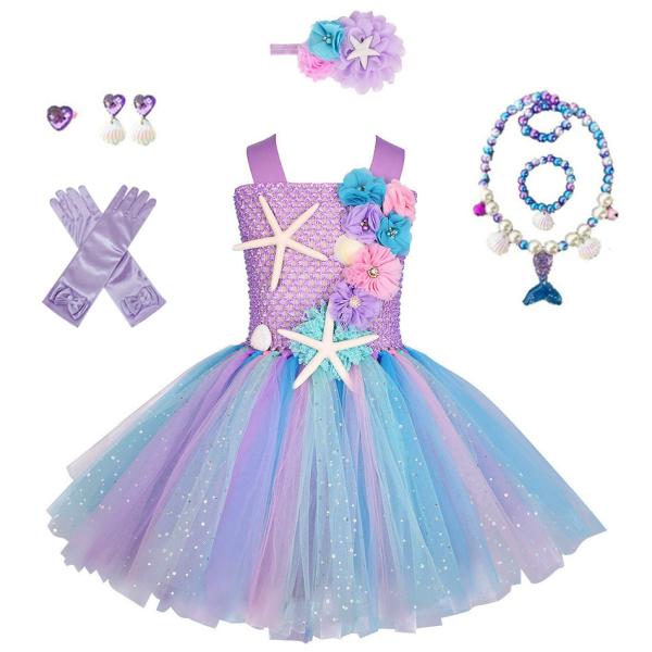 〜商品名〜リトルマーメイド アリエル ドレス コスチューム 豪華7点 セット ( プリンセスドレス , 人魚の髪飾り, リボン付グローブ, ネックレス, ブレスレット, イヤリング, 指輪 ) 〜仕様〜大人気ディズニー映画『リトルマーメイド...