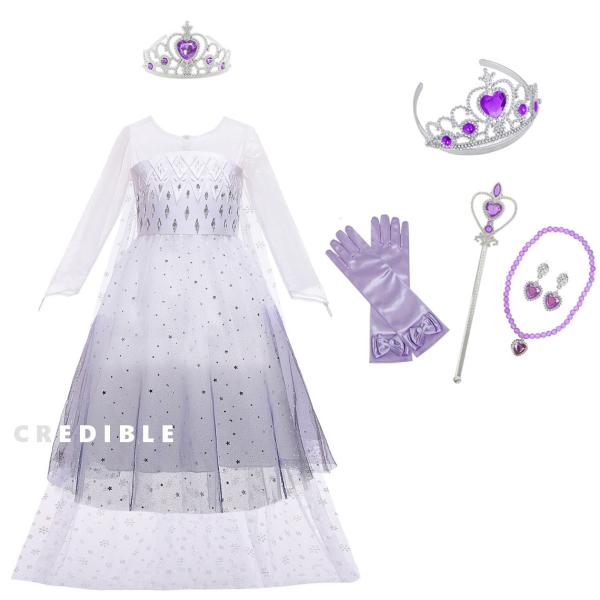 〜商品名〜アナと雪の女王2 エルサ ドレス コスチューム 豪華６点セット  ( プリンセスドレス , リボン付グローブ, ハートのティアラ, 魔法のステッキ, ネックレス, イヤリング)〜仕様〜大人気ディズニー映画『アナと雪の女王2』エルサ...