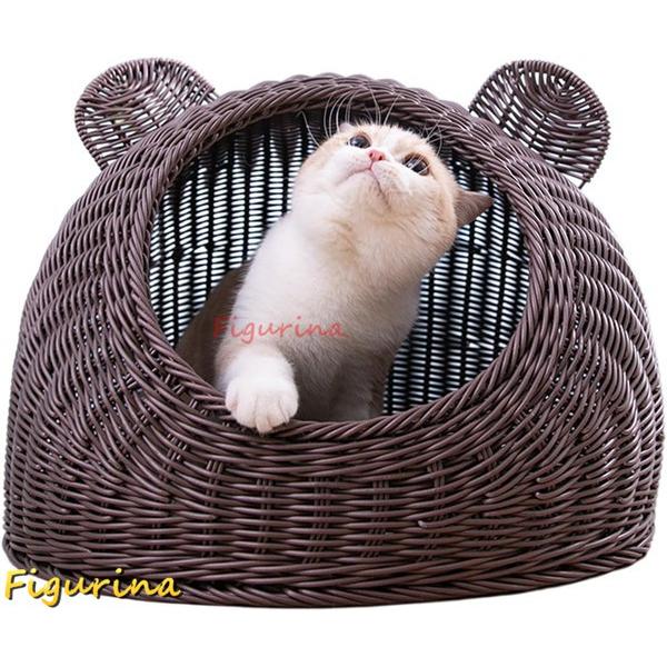 【発売日：2024年07月11日】【可愛いデザイン】かわいい耳の猫ハウスは猫に暖かい家を与え、清潔できちんとした睡眠環境も確保します。デザインは可愛くてお部屋もキレイに見える。お部屋のインテリアとしても最適。【広い開口部】丸い猫ドームは広い...