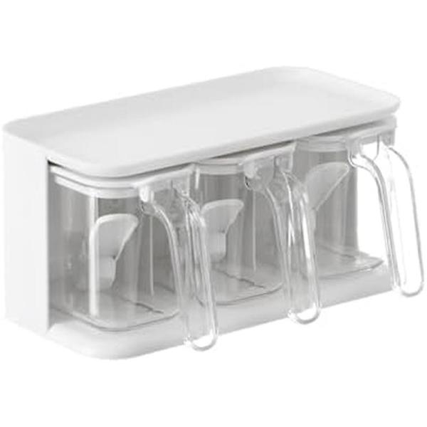 【発売日：2024年04月02日】塩や砂糖が固まりにくいスリムな調味料ポット！パッキン付きで湿気や乾燥から調味料を守ります。調理の際に欠かせない3つのクリアスパイスボックスを備えた調味料収納ラック！透明で見やすく、スパイスを探すのが簡単です...