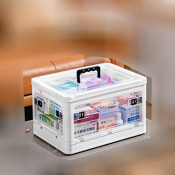 【発売日：2023年07月24日】【??高い素材】蓋が透明度の高い素材から作られ、一段目の常用薬は見やすい、光沢感と清潔感があり見た目がおしゃれ！【??サイズ】40x28.5x24.5cm【??開けやすい?耐久性】外側を開けたら中のものが勝...