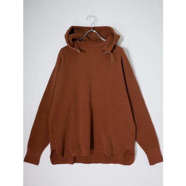 【ブランド】PHIGVEL MAKERS &amp; Co.フィグベル【アイテム】2022AW HOODED HEAVY WAFFLE TOP/RUSSETヘビーワッフル後付けパーカー【サイズ】サイズ[2] 肩幅約60cm/身幅約61cm/...