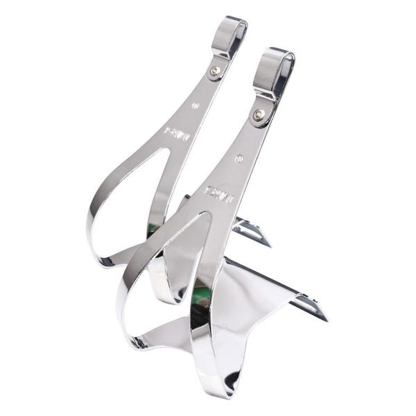 ■商品情報・競輪選手などプロも使用するトゥクリップの定番品。・スチール製でしっかりとした作りとなっています。・NJS(日本自転車振興会)認定品。・原産国：日本・材質：スチール・サイズ：S・左右セット・クロームメッキ仕上げ※ご購入前にシューズ...