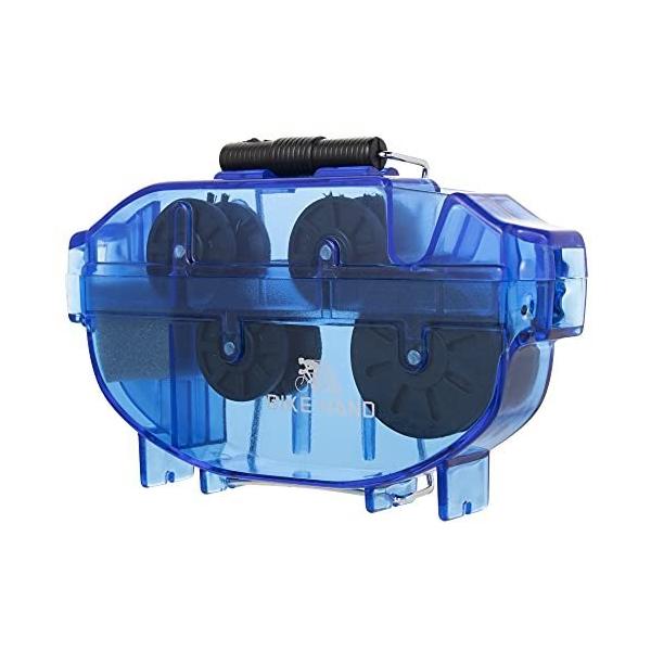 洗浄液(別売り)を入れて、チェーンを空回りさせると6つのブラシでチェーンの汚れを洗浄します。 チェーンを挟んでチェーン洗浄液を入れて回すだけ簡単！※洗い液をいれて洗浄します。 洗い液は別売です。※洗浄液はシトラス系を使用しないでください。