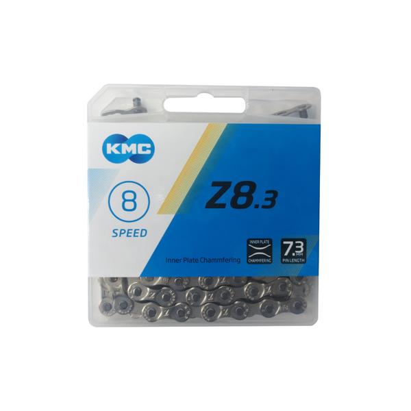 ■商品情報・スムーズな変速を提供 耐久性を誇る6-8速用チェーンです。 ・全ての6-8スピードシステムに対応 サイズ：1/2″x 3/32″ リンク数：116リンク ミッシングリンクCL573R付き。・シルバー 中 KMC-8.3-SV-N...