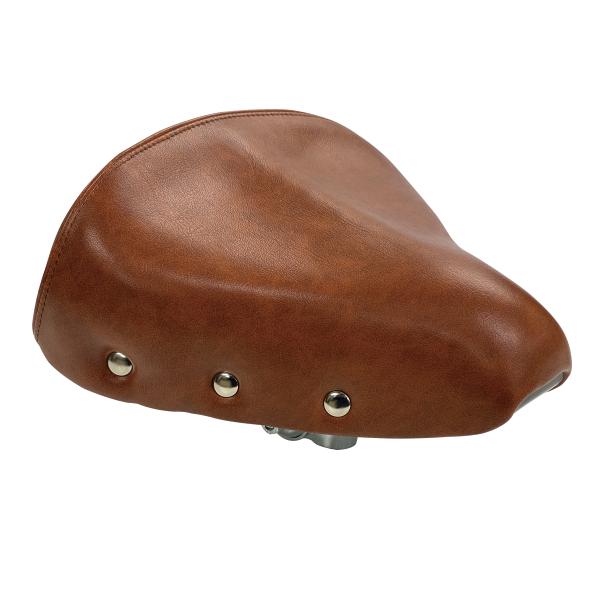 ■商品情報・クラシカルな雰囲気と座り心地の良さを両立した鋲付きサドル・サイズ：長さ24cm、幅24cm、座面厚み10cm・カラー：ブラウン