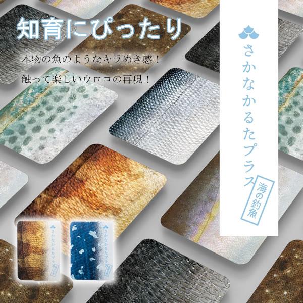【商品詳細】商品名：さかなかるたプラス商品説明：魚の表皮（模様や色）のみで、どの魚かを当てるかるたです。日常では見ることのない魚の模様や鮮やかな色彩、魚が光を反射する時のキラキラ感やウロコの凹凸を特殊な印刷技術で再現しています。視力が悪いお...
