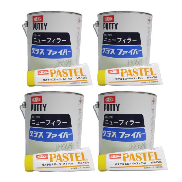 セット内容：ニューフィラーグラスファイバーパテ3.2kg×4缶+パステルエローペーストPLUS主剤に対してパステルエローペーストplusを2〜3%添加してよく練ってご使用ください。直径約4センチ程度までの穴は、パテのカラス繊維により埋める事...