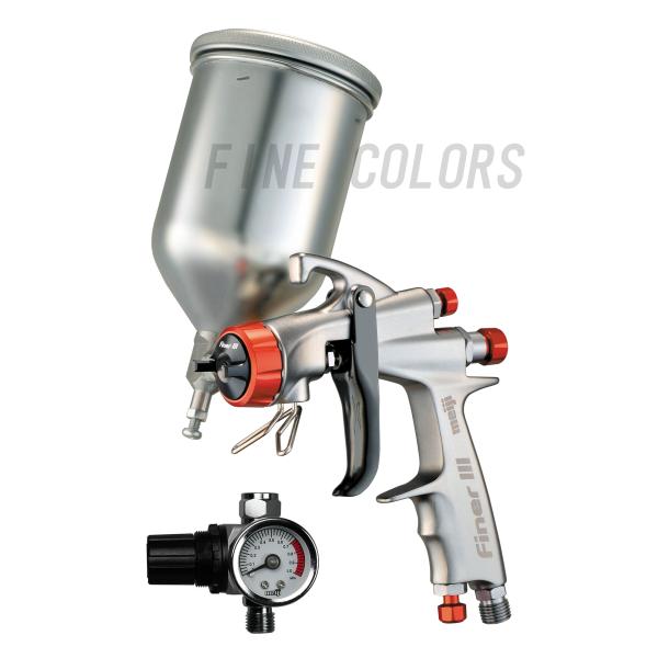 新型FinerIIIスプレーガン登場！メタリック、パール、クリア、ソリッド全対応です。セット内容：FinerIIIスプレーガン×1, 重力式ステンレス塗料カップ4GF-U（ワンタッチロックカップ、自在ジョイント式、容量0.45L）×1,MA...