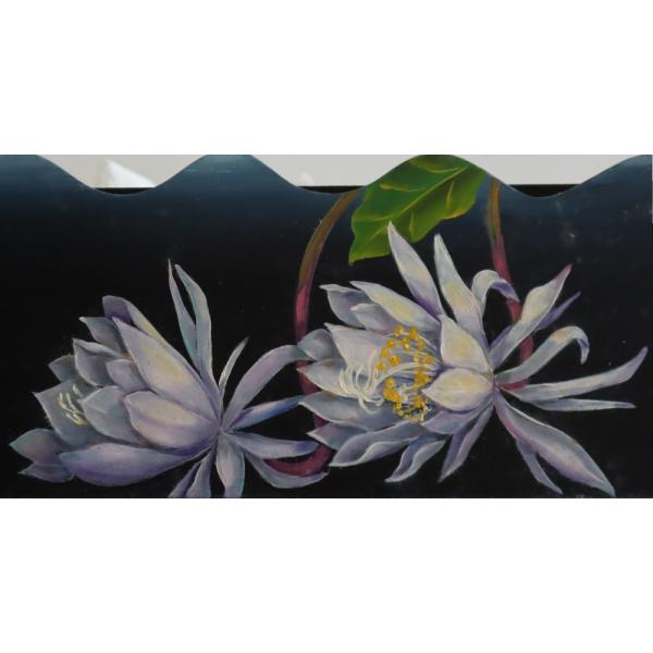 ☆月下美人とシャコバサボテンを描いた作品☆使用絵具　アメリカーナ☆絵のサイズ：月下美人横260mm×縦95mm　シャコバサボテン横135×縦95mmすが、   お好みのサイズに変更してお使いください。☆無途装白木素材とパターン（写真・実物大...