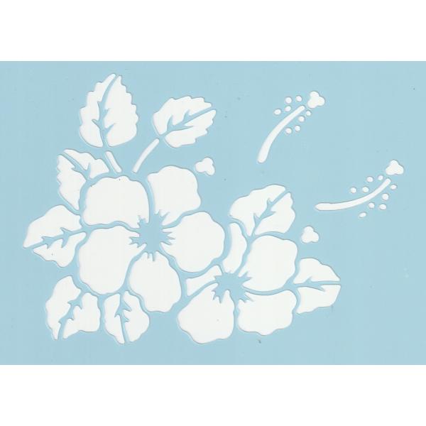 ☆ステンシル部分：横120mm×縦80mm☆0,2mm厚ですので、曲面でも使用できます。☆花の中心部分（めしべ、おしべ）は後から入れて下さい。☆ペーパーではないので、拭いて何回も使用出来ます。☆使用後はすぐの絵具をふき取ってください。☆半透...
