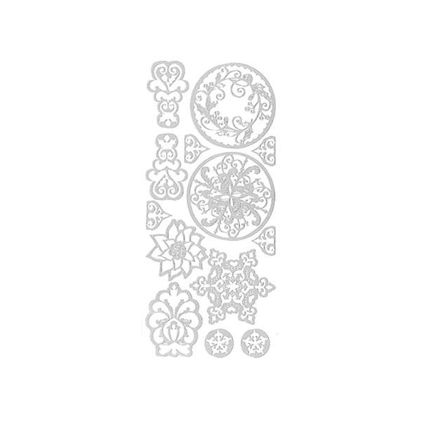 シートサイズ：10ｘ22.9cm☆ノーマルタイプHOTP2058 シルバー☆非常に細かくカットされたシール。作品の装飾に最適。シールなので簡単に貼れます。繊細な作りなので、抜きの部分を使っても綺麗。☆デザインを判り易くするため、まわりを剥が...