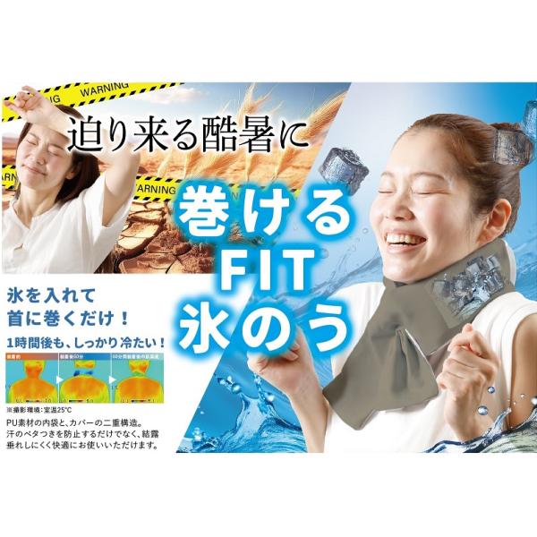 迫りくる酷暑に！巻けるFIT氷のう氷を入れて首に巻くだけ。1時間後もしっかり冷たい！カバーだけでも濡らしてふれば、ひんやり快適お子様や重さが気になる方　＜小さめサイズ：7２×9cm＞適応サイズ／重量（約）(ちいさめ）首周り最大38(cm)／...
