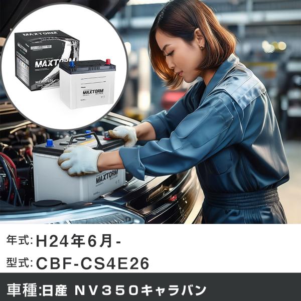 日産 ＮＶ３５０キャラバン 【年式型式】H24年6月- CBF-CS4E26 【仕様】2500cc/充電制御システム搭載車/寒冷地仕様車 適合参考 マックストーム MAXTORM SILVER MF95D23L
