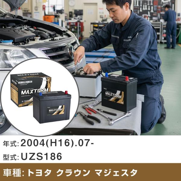 トヨタ クラウン マジェスタ【年式型式】2004(H16).07-/UZS186【仕様】4300cc/充電制御/標準地・寒冷地 適合参考MAXTORM GOLD-ISS S-120(D26L)