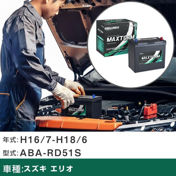 スズキ エリオ 【年式型式】H16/7-H18/6 ABA-RD51S 【仕様】1800cc/寒冷地仕様車 適合参考  MAXTORM SMF(シールド) SMF60B24L