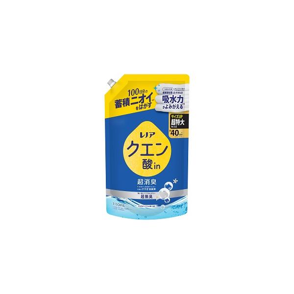 強い香りでごまかさない消臭力柔軟剤を使ったタオルの吸水力UP!*2肌にやさしい漂白剤なしでも一発消臭*3自然由来クエン酸配合すすぎ一回でもOKさわやかシトラスの香り（微香）*100日間、洗浄・使用しても蓄積するニオイ*2 P&amp;G調べ...