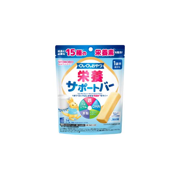 やさしいミルクの風味を生かして焼き上げたソフトな食感。お子さまが自分でにぎれる手軽なバータイプで、便利な個包装タイプ。成長に必要な１５種の栄養素（ビタミンA,ビタミンB1、ビタミンB2、ビタミンB６、ビタミンB12、ビタミンC、ビタミンD、...