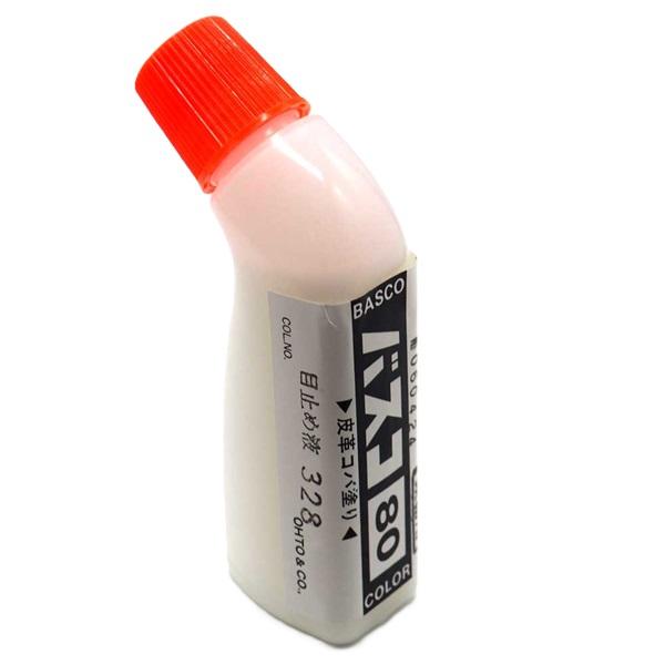 ＊画像2のサウンドナイロンスポンジは別売です。バスコ80目止め液328 80ｇ　革の切り口のコバ磨きに使用します。バスコ目止め液328をサウンドナイロンに含ませながらコバを磨きますと非常に滑らかな下地になります。その上にバスコを塗布しますと...