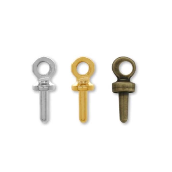 0.8mm内径×5.5mm長さ接着タイプ（穴をあけて挿し込んで接着止めします。）ヒートン　Q20000-01 0.8mm内径×5.5mm長さ　シルバー、ゴールド、アンティーク、アンティーク(金古美)キーホルダー/金具/パーツ/カニカン/チャ...