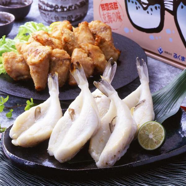 玄界灘で獲れた新鮮なしろさばふぐに唐揚げ粉をまぶしました。簡単に揚げるだけ、低塩にこだわり丁寧に仕上げた一夜干しとセットお届けします。■配送不可地域：離島は配送不可■温度帯：冷凍■原材料名／食品添加物：●しろさばふぐ(福岡県産)、小麦、澱粉...