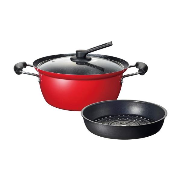 [関連word] にこみーな 両手鍋 蒸し目皿付 蒸し器 ガス対応 和平 IH対応 蒸し料理鍋 鍋 レッド ガス火  ガ ス対応 ガス 蒸し器 ナベ 大容量 ステンレス フッ素加工 ガラス 蓋 フタ 温野菜 蒸し野菜 調理器具 キッチン 料...