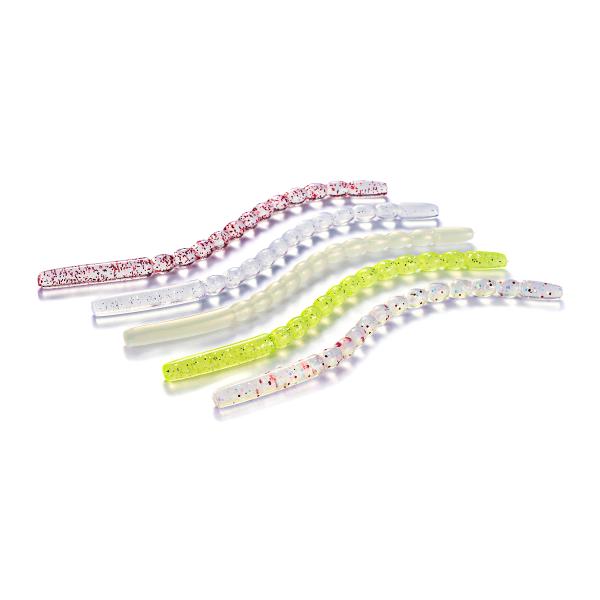 屈曲性に優れた楕円の連結。この形状は、ロングワームの欠点であった吸い込みの悪さを、アピール力は損なわずに改善してくれます。またボール部分からカットすることで長さを調整し、適度なアピール力に調整することが可能です。豆アジなど小さなシルエットで...