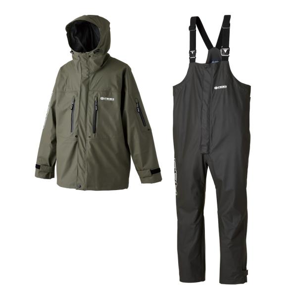 リバレイ RBB オフショアレインスーツ オリーブ #7707 (レインウェア レインスーツ 上下セット)■素材表：PVC50% ポリウレタン50％／裏：ポリエステル100％≪リバレイ レインウェア レインスーツ 上下セット≫