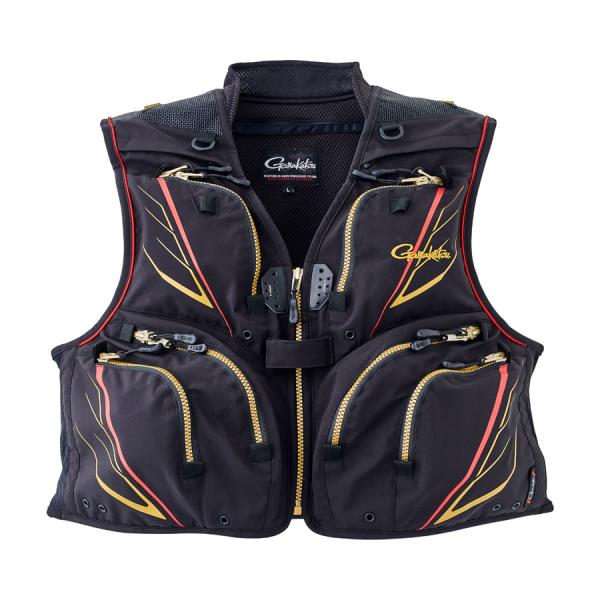 がまかつ ハーフメッシュベスト ブラック GM2327 (フィッシングベスト)■素材：〈表地〉ポリエステル100%、〈裏メッシュ〉ポリエステル100%■重量：約0.48kg(L)≪がまかつ フィッシングベスト≫