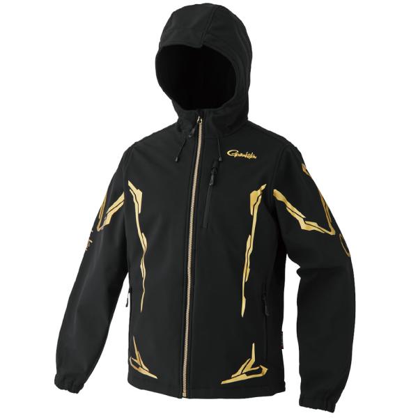 がまかつ ソフトシェルフーディ ブラック×ゴールド GM3765 (防寒着 防寒インナー)■素材本体：ポリエステル90％　ポリウレタン10％■重量：約0.73kg(L)≪がまかつ 防寒着 防寒インナー≫