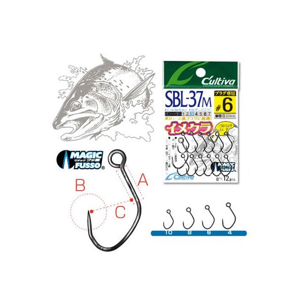 オーナー クランキングイメージ SBL-37M (エリア用シングルフック)≪オーナー エリア用シングルフック≫●フッ素メッキによるバレを鈎形状で防ぐ