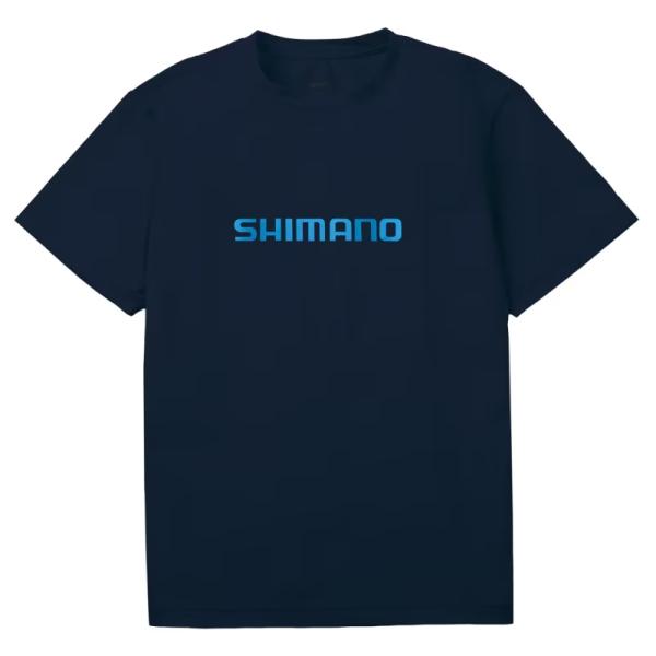 シマノ ドライロゴTシャツ ネイビー SH-021Z (フィッシングシャツ Tシャツ)■素材：ポリエステル100%■サイズ(着丈/身幅/裾幅/肩幅/袖丈(cm))：XS(61.2/49.5/49/42.6/18)・S(63.2/51.5/5...