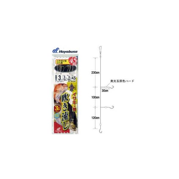 ハヤブサ 海戦 イサキ・鯛 吹き流し カラ鈎3本 4.5m SN130■仕掛全長：4.5m■鈎：オキアミ専用 金×3本■入数：2セット●エサ付け用カラ鈎仕様●フロロカーボンライン仕様で根ズレに強く、エサの踊りが良い。