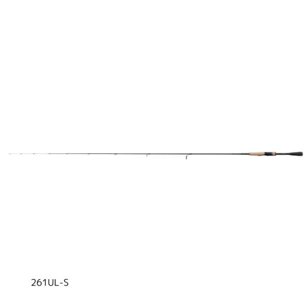 品番:261UL-S　全長(ft.):6'1"　全長(m):1.85　テーパー:FF　継数(本):2　仕舞寸法(cm):157.2　自重(g):82　先径(mm):0.9　ルアーウェイト(g):1.5-6　適合ラインナイロン・フロロ(lb)...