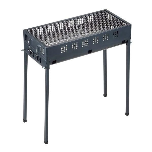 製品サイズ(約) 幅650×奥行450×高さ740mm収納サイズ(約) 幅650×奥行300×高さ180mm重量(約) 4.5kg材質（品質） 本体・脚：鉄（メラミン樹脂塗装）、バーベキュー網・ハンドル：鉄（クロムめっき）、目皿：亜鉛めっき鋼板