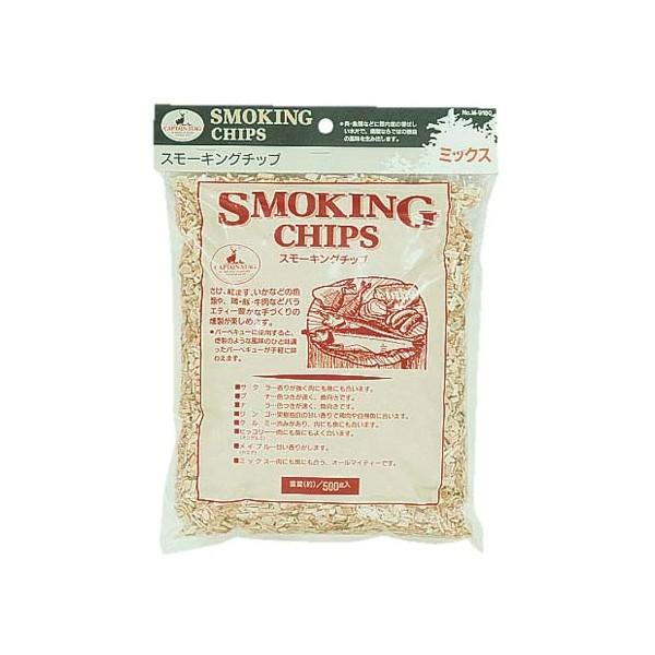 キャプテンスタッグ スモーキングチップ ミックス M-9180　火にかけることで煙をおこします。スモーカー内部の温度が上昇するため熱燻に向いています。