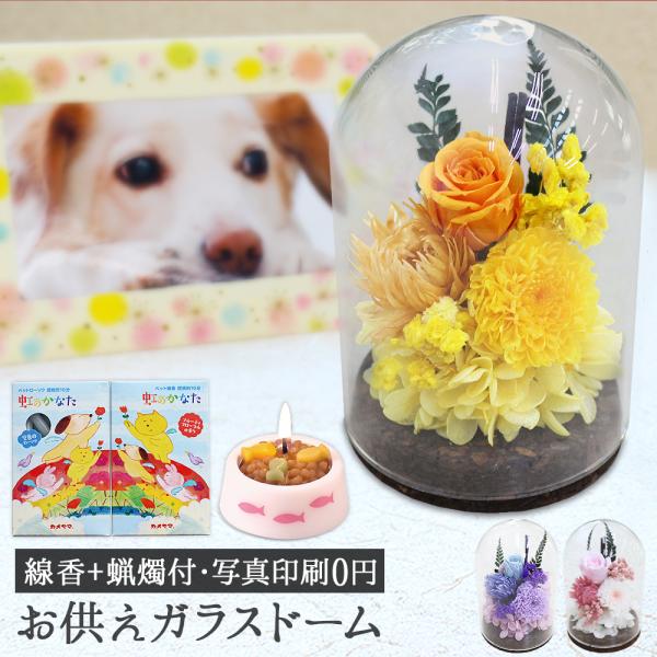 お供え 花 プリザーブドフラワー ペット 供養 線香 蝋燭 ロウソク アレンジ 仏花 ギフト 水やり不要 フォトフレーム お悔やみ ペット供養 ギフト  インテリア 送料無料 薄明 クリアケース付き 写真印刷無料 L版 写真立て  プレゼン...