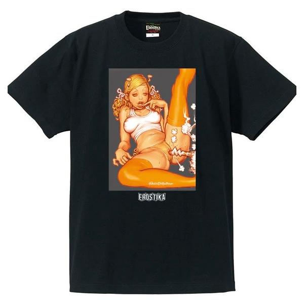 EROSTIKA ロッキンジェリービーンデザインSWEET PUSSY STRONGER THAN MISSILE Tシャツパッケージ入りですコットン１００％ フロント、バック：プリントサイズM　肩幅46cm　身幅52cm　着丈68cm新品...