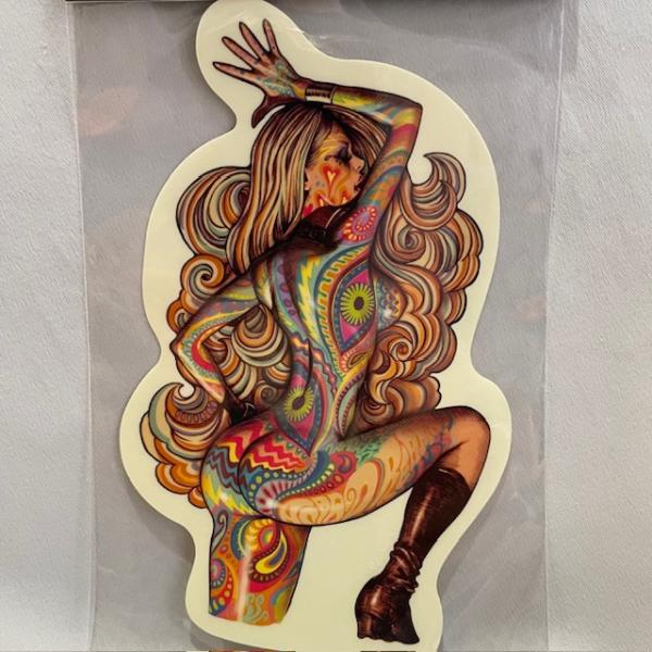 ロッキンジェリービーン "Psychedelic Girl" VINYL ステッカー屋外でもOKのビニール素材のステッカーです背景は透明です大きさ：152mm x 95mm新品、正規品当店はEROSTIKA ロッキンジェリービーン正規販売店...