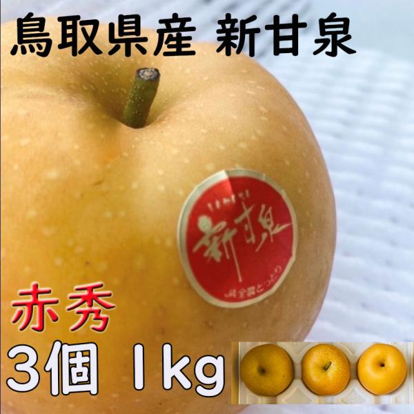 ■品種:梨、新甘泉■原産地：鳥取県産■等級：赤秀品■重量：約1kg前後 大玉サイズ■数量：３個■賞味期限:到着後はなるべく早くお召し上がりください。■保存方法:常温保存■ギフト対応:熨斗各種対応可能(名入れ対応)鳥取県産、収穫時期が２週間し...
