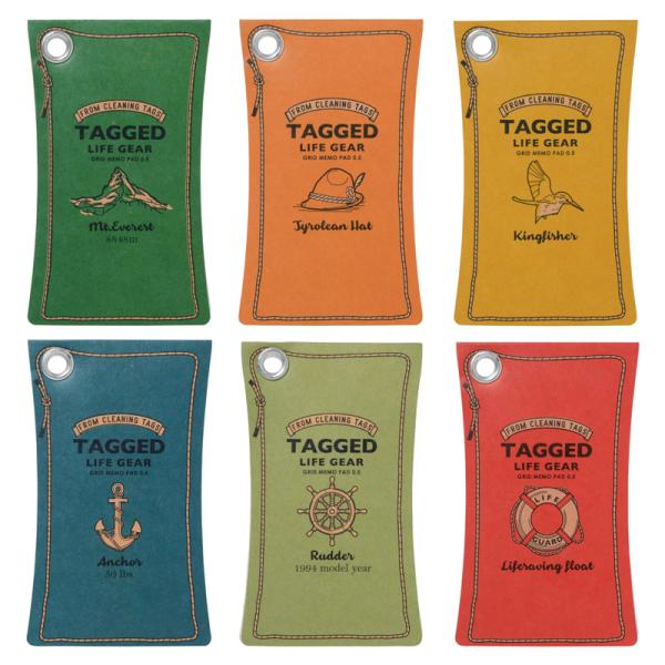 TAGGED LIFE GEAR（タグドライフギア）は、耐水性に優れ、汗や水に強く、片手で握りやすいくびれたシルエットのハトメ穴付きメモパッドです。クリーニング・タグに使われている「耐洗紙」製。水に濡れても丈夫で破れません。ハトメ穴があるの...