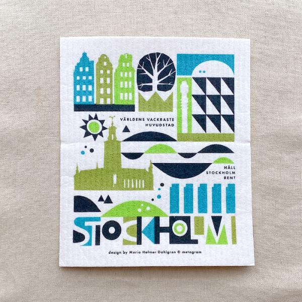 グラフィックデザイナーMaria Holmer Dahlgrenがデザインを手掛けたスポンジワイプ。スウェーデンの各都市をイメージし、ロゴやデザイン、配色で各都市をキッチンタオルいっぱいに表現したデザインですグラス4個ぐらいを置けるサイズ感...