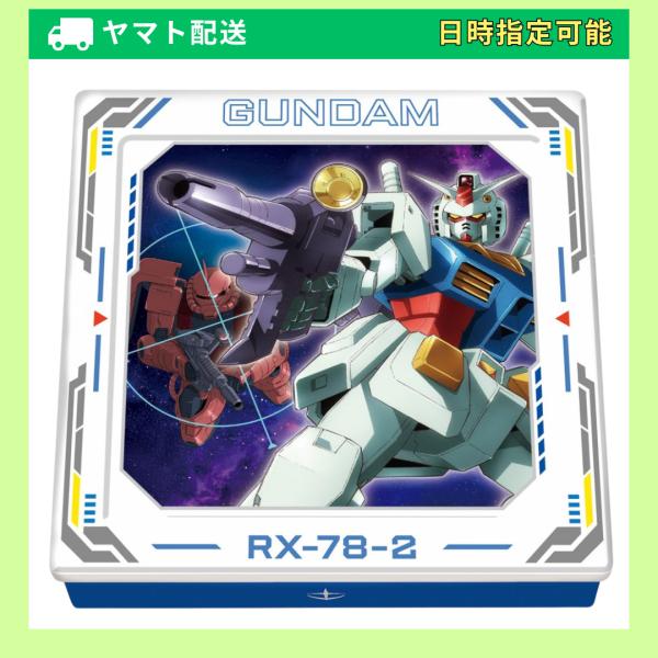 エンボス加工の缶に色々なチョコを詰め合わせた商品です。?創通・サンライズ