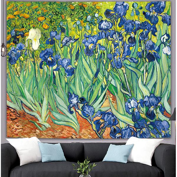 ゴッホのアイリスの絵柄のタペストリーです。花のある明るい雰囲気が出ます。横100cm、縦75cm。横長タイプです。リビングやキッチンなど家族が集まる部屋や寝室などの壁にぜひどうぞ。素材:ポリエステル掛けた瞬間一気に雰囲気が変わります。間仕切...