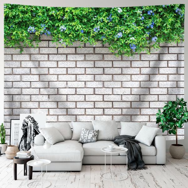 白壁と緑の絵柄のタペストリーです。モダンで緑のある明るい雰囲気が出ます。横150cm、縦130cm。横長タイプです。リビングやキッチンなど家族が集まる部屋や寝室などの壁にぜひどうぞ。素材: ポリエステル掛けた瞬間一気に雰囲気が変わります。間...