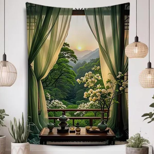 厚手の生地を使用しております。差し込む淡い光と自然の絵柄のタペストリーです。落ち着いた柔らかい雰囲気が出ます。横70cm、縦100cm。縦長タイプです。リビングやキッチンなど家族が集まる部屋や寝室などの壁にぜひどうぞ。素材:ポリエステル掛け...