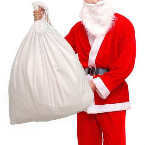 商品：サンタさんの白い大きな袋カラー：ホワイト素材：ポリエステルとコットンサイズ：70×90cm袋の大きさ：横70cm、縦90cm。片引き紐。生地はポリエステルとコットンの混合。洗濯可能、アイロンがけ可能（低めの温度）ですので、次年度も繰り...